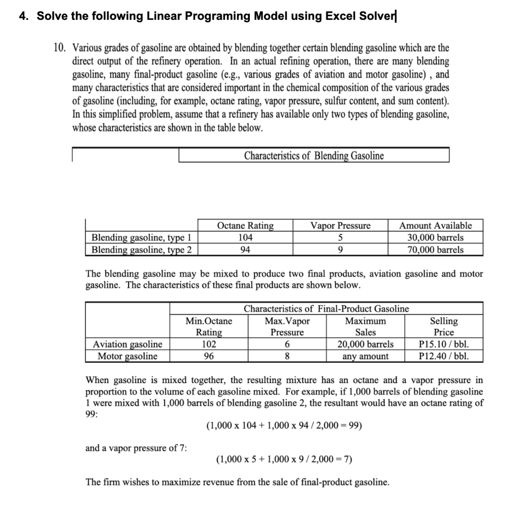 Solved 4. Solve the following Linear Programing Model using | Chegg.com