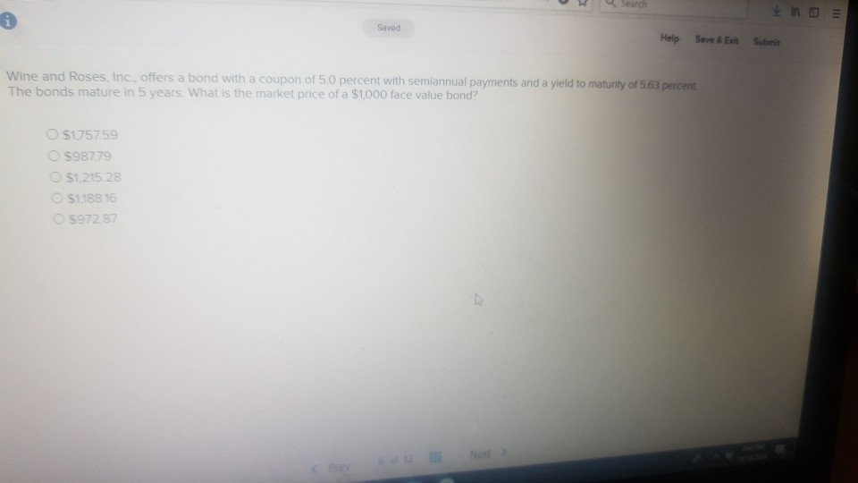 Solved 6 Saved Help Save&Exit Submi Wine and Roses, Inc, | Chegg.com