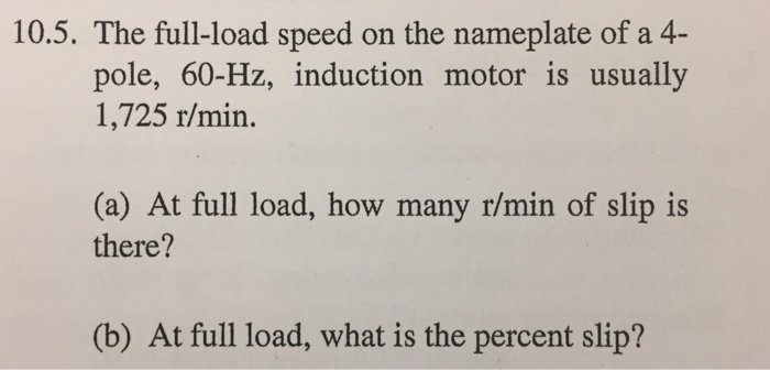 Solved 10.5. The full-load speed on the nameplate of a 4- | Chegg.com