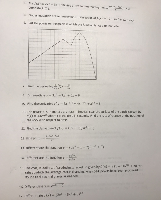 Solved 4. For f() 2x2-9x+10, find f"(x) by determining | Chegg.com