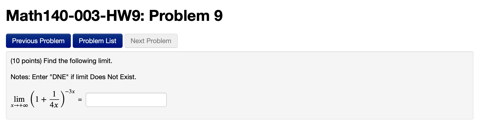 Solved Math140-003-HW9: Problem 9 Previous Problem Problem | Chegg.com