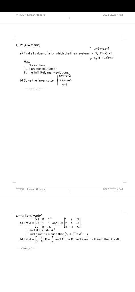 Solved Q-2: [4+4 marks] a) Find all values of a for which | Chegg.com