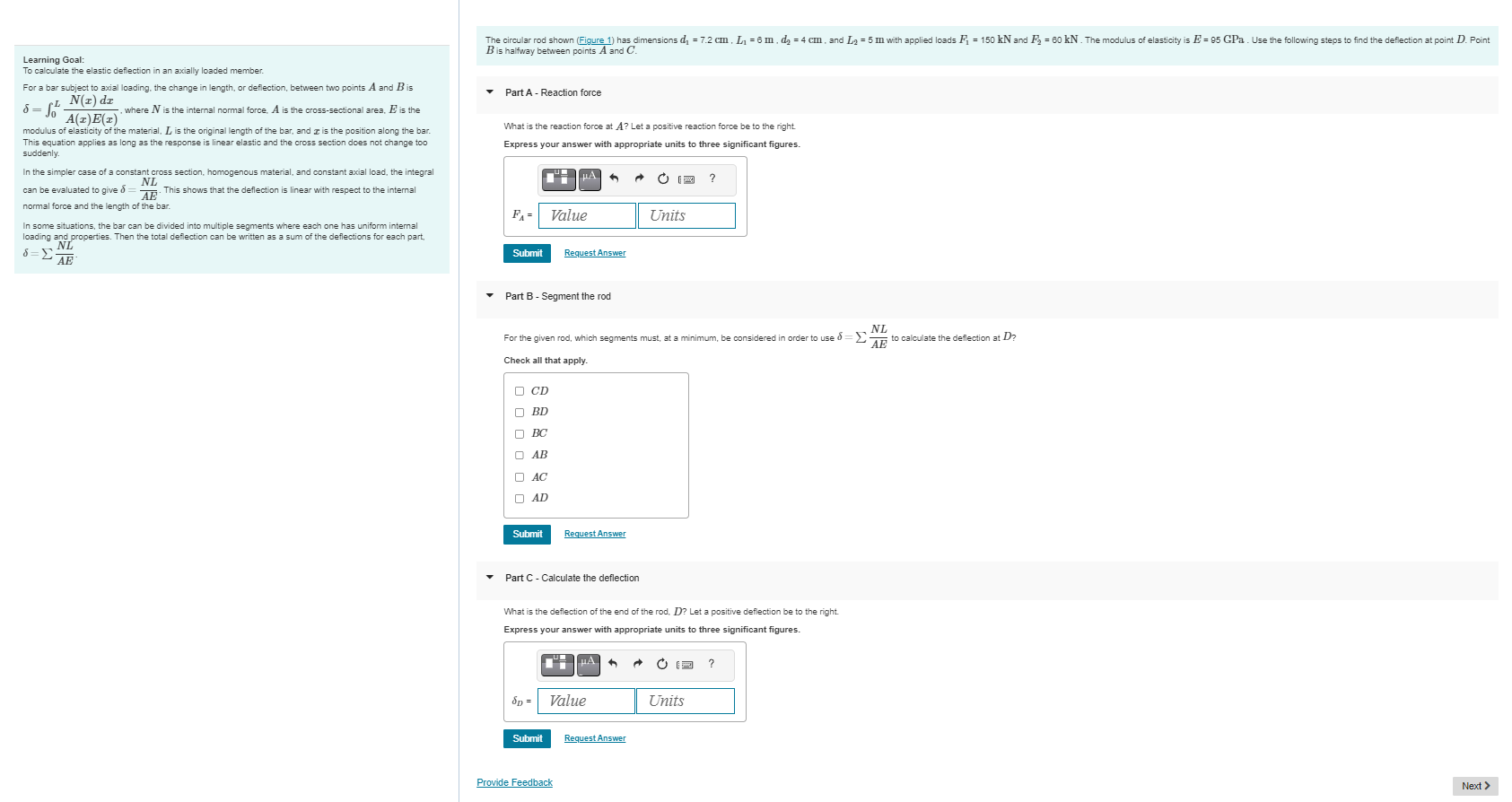 Solved Learning Goal: To calculate the elastic deflection in | Chegg.com