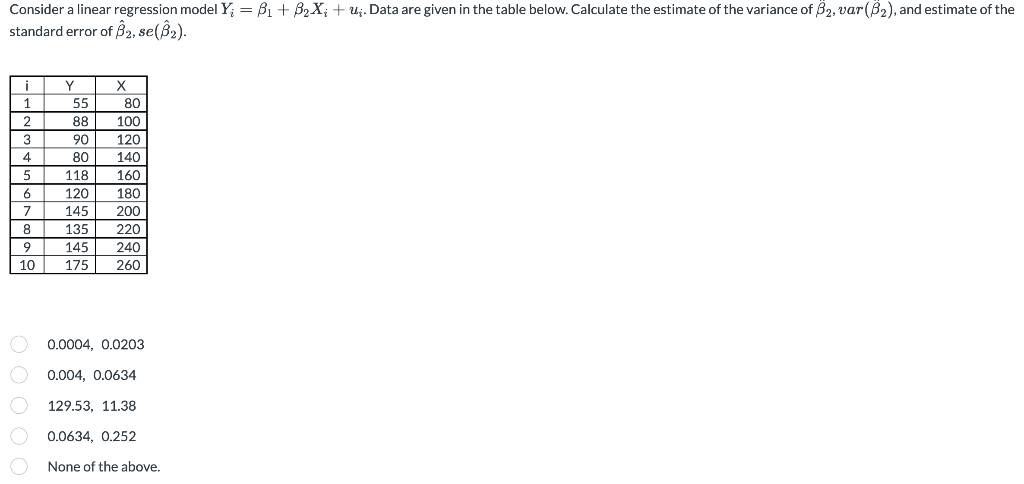 Solved Consider a linear regression model Yi=β1+β2Xi+ui. | Chegg.com