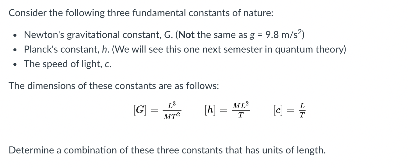 Solved Consider the following three fundamental constants of | Chegg.com