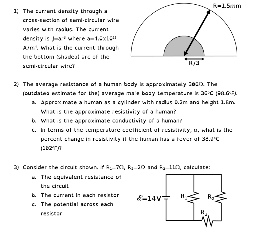 Solved 1) The current density through a cross-section of | Chegg.com