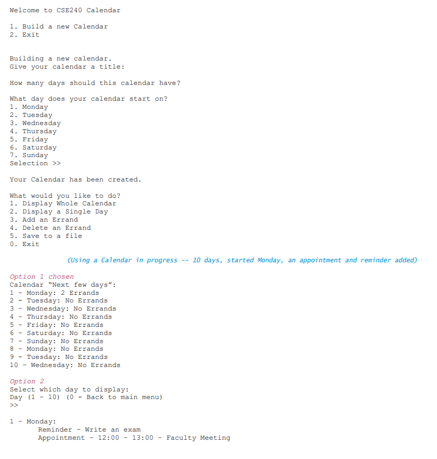 Solved Specifications: Calendar: Reminders & Appointments | Chegg.com