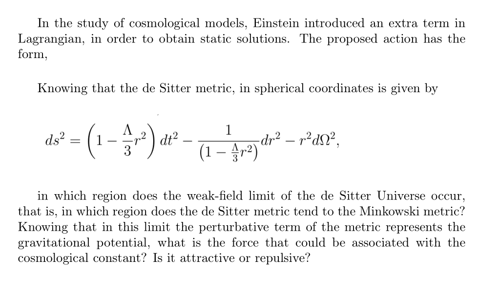 Solved In the study of cosmological models, Einstein | Chegg.com