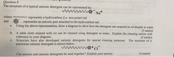 Solved Question 8 The structure of a typical anionic | Chegg.com
