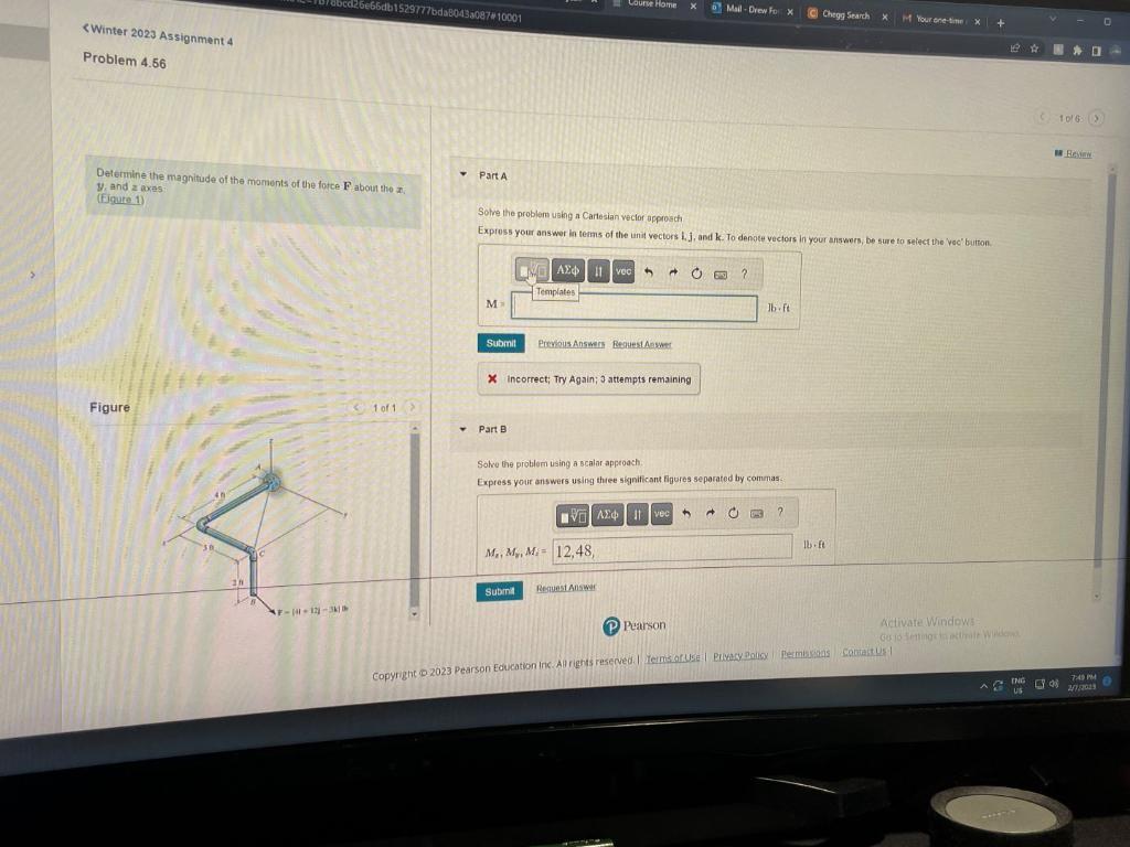 Solved Determine the magnitude of the moments of the fotce F | Chegg.com