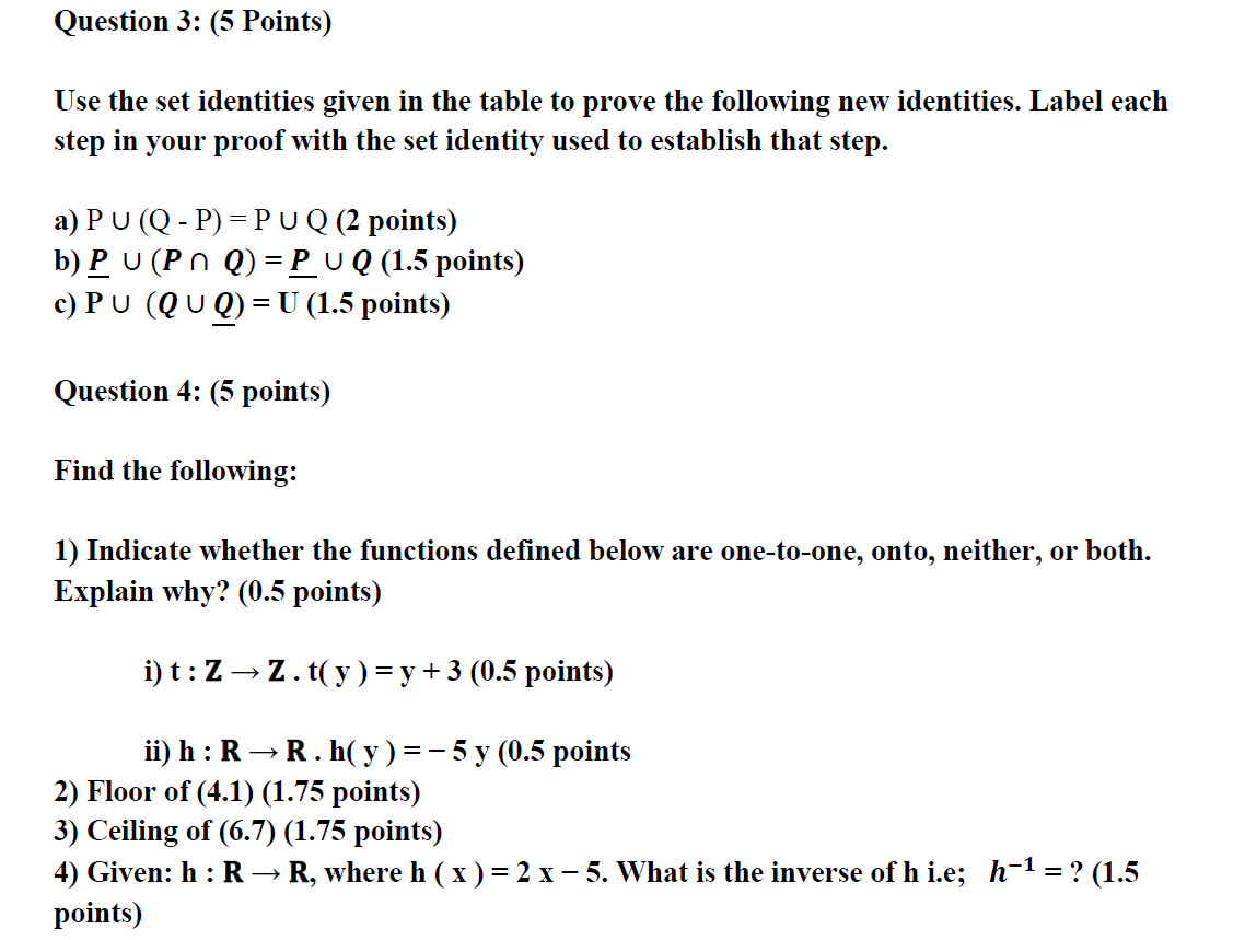 Solved Use the set identities given in the table to prove | Chegg.com