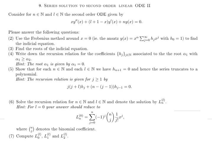 Solved 9. SERIES SOLUTION TO SECOND ORDER LINEAR ODE II | Chegg.com