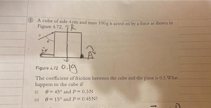 Solved 8 A cube of side 4 cm and mass 100g is acted on by a | Chegg.com