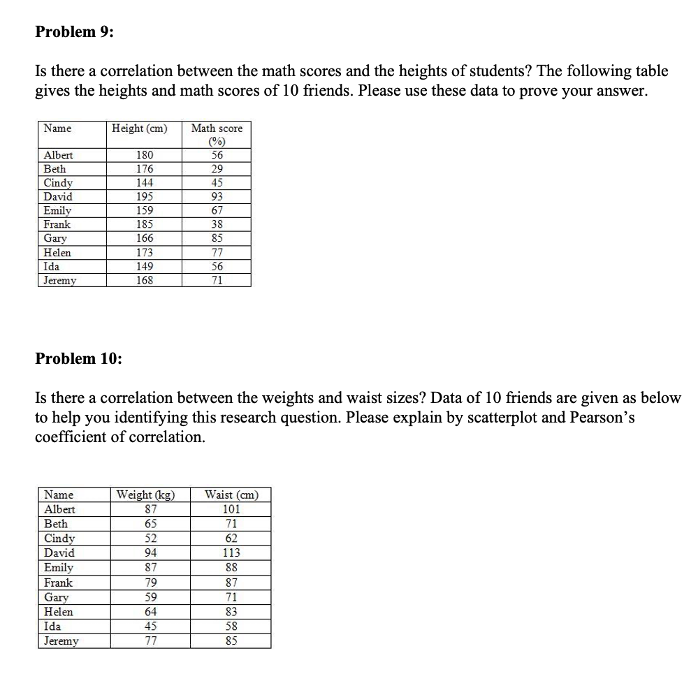 Solved Problem 9: Is there a correlation between the math | Chegg.com