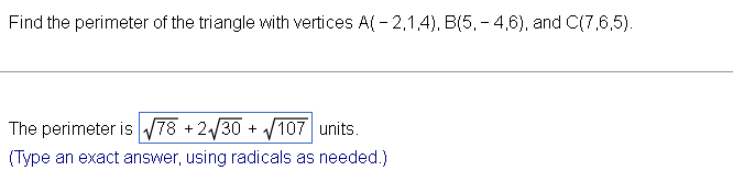 Solved Find the perimeter of the triangle with vertices | Chegg.com