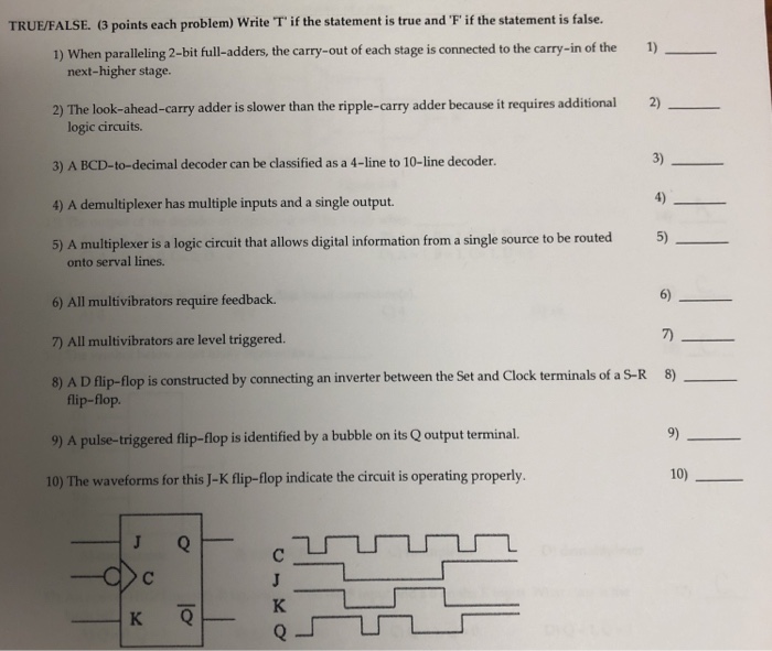 Solved Truefalse 3 Points Each Problem Write T If The 6981
