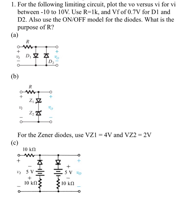 Solved 1. For the following limiting circuit, plot the vo | Chegg.com