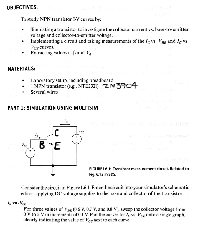 Solved OBJECTIVES: To study NPN transistor I-V curves by: • | Chegg.com