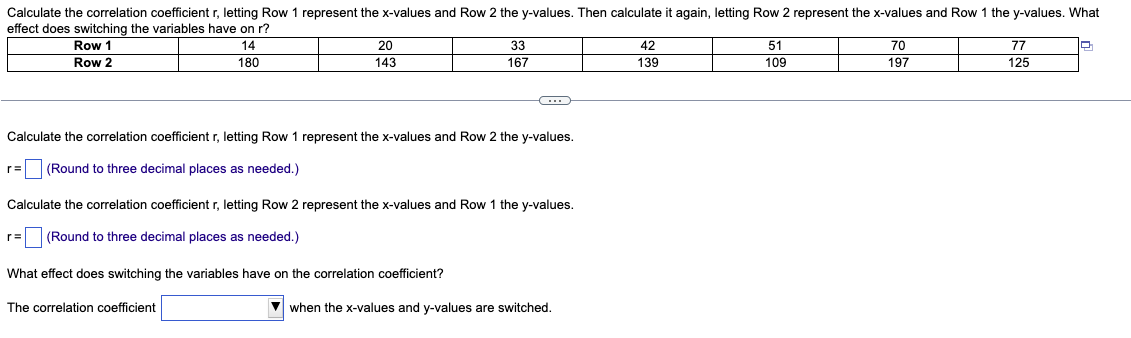Solved Calculate the correlation coefficient r, letting Row | Chegg.com