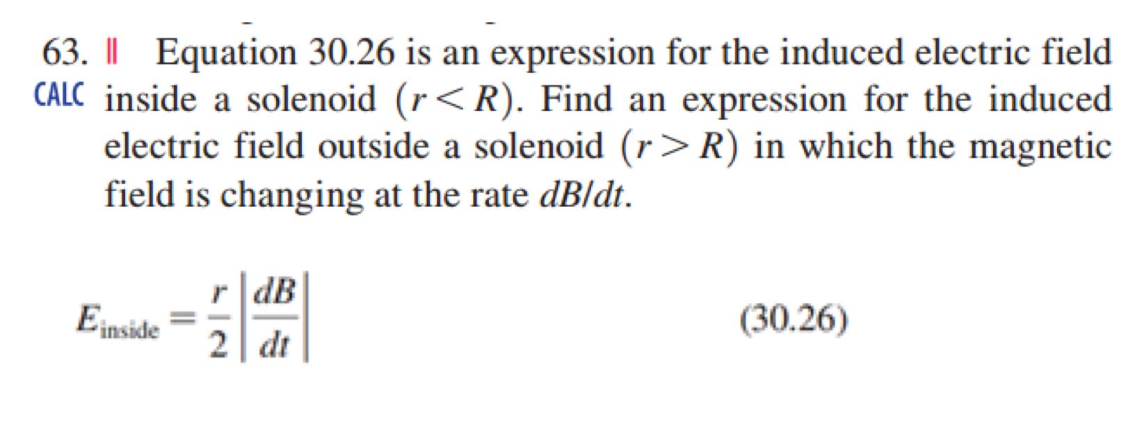 Solved 63. I Equation 30.26 is an expression for the induced | Chegg.com