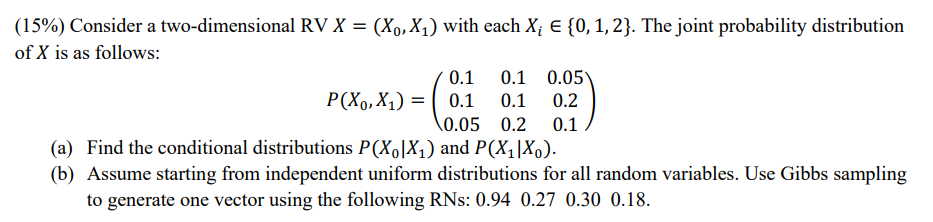(15\%) Consider a two-dimensional RV X=(X0,X1) with | Chegg.com