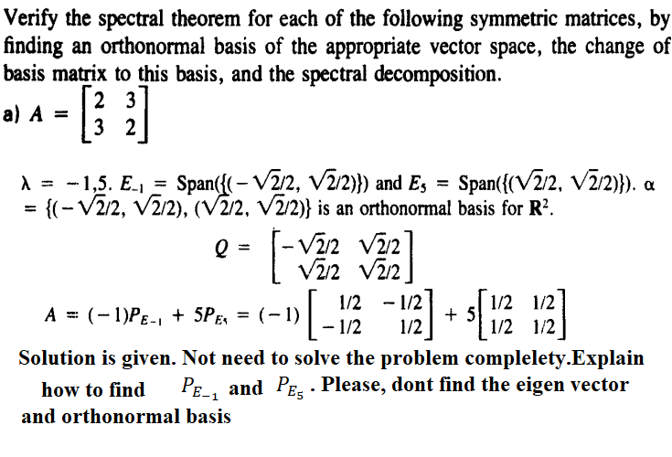 Solved Verify the spectral theorem for each of the following | Chegg.com