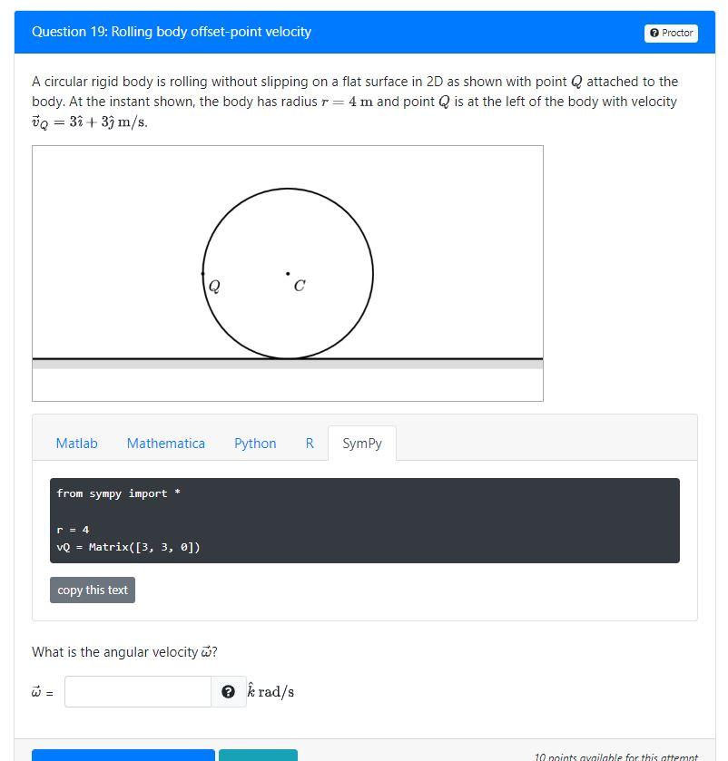 Solved Question 19: Rolling body offset-point velocity | Chegg.com
