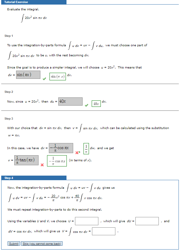 Solved Tutorial Exercise Evaluate the integral. | 20x 20x2 | Chegg.com