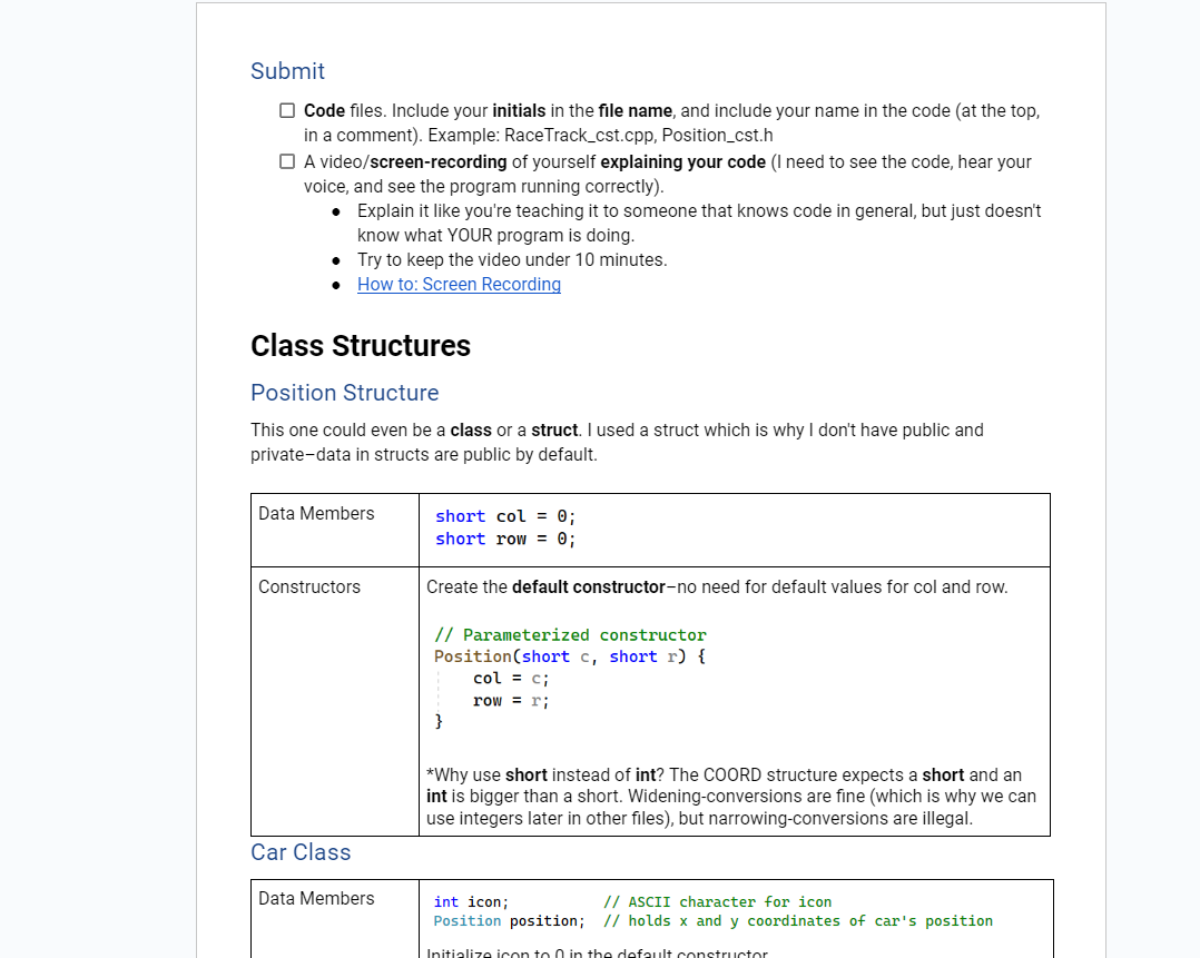 Race Track Project This project will require creating | Chegg.com