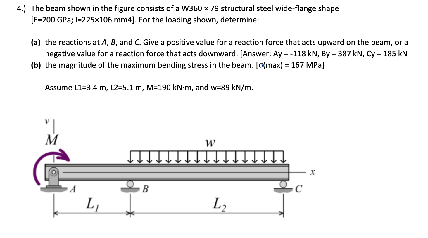 Solved 4.) The beam shown in the figure consists of a W360 ~ | Chegg.com
