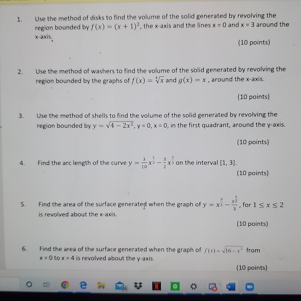 Solved 1. Use the method of disks to find the volume of the | Chegg.com