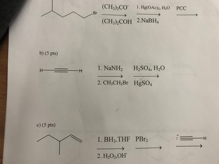 Solved (CH3) CO 1. Hg(OAch, H20 PCC Br (CH3)2COH 2.NaBH b) | Chegg.com