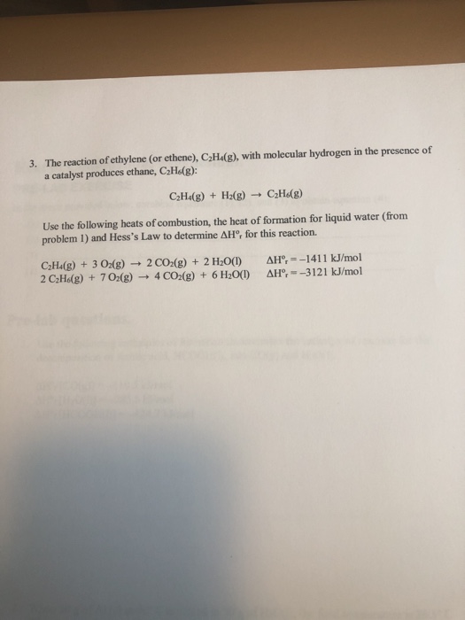 Solved The reaction of ethylene (or ethene), C2H4(g), with | Chegg.com