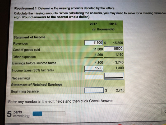 Solved Requirement 1. Detormine the missing amounts denoted | Chegg.com