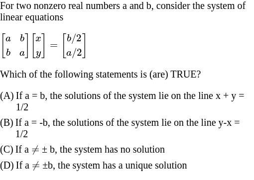 Solved For two nonzero real numbers a and b, consider the | Chegg.com