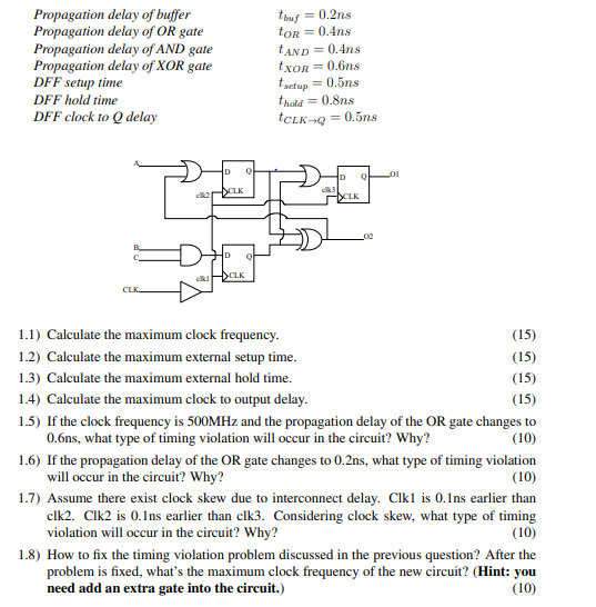 Propagation delay of buffer Propagation delay of OR | Chegg.com