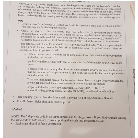 Solved u Write a Java program that implements events booking | Chegg.com