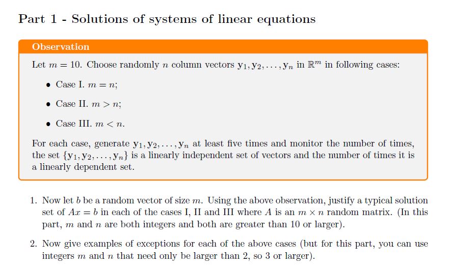Solved Part 1 - ﻿Solutions of systems of linear | Chegg.com