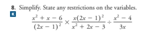 Solved 8. Simplify. State any restrictions on the variables. | Chegg.com