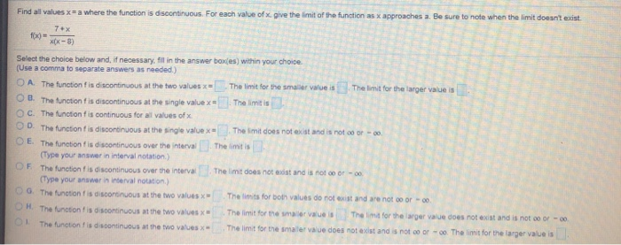 Solved Find All Values X A Where The Function Is 7610