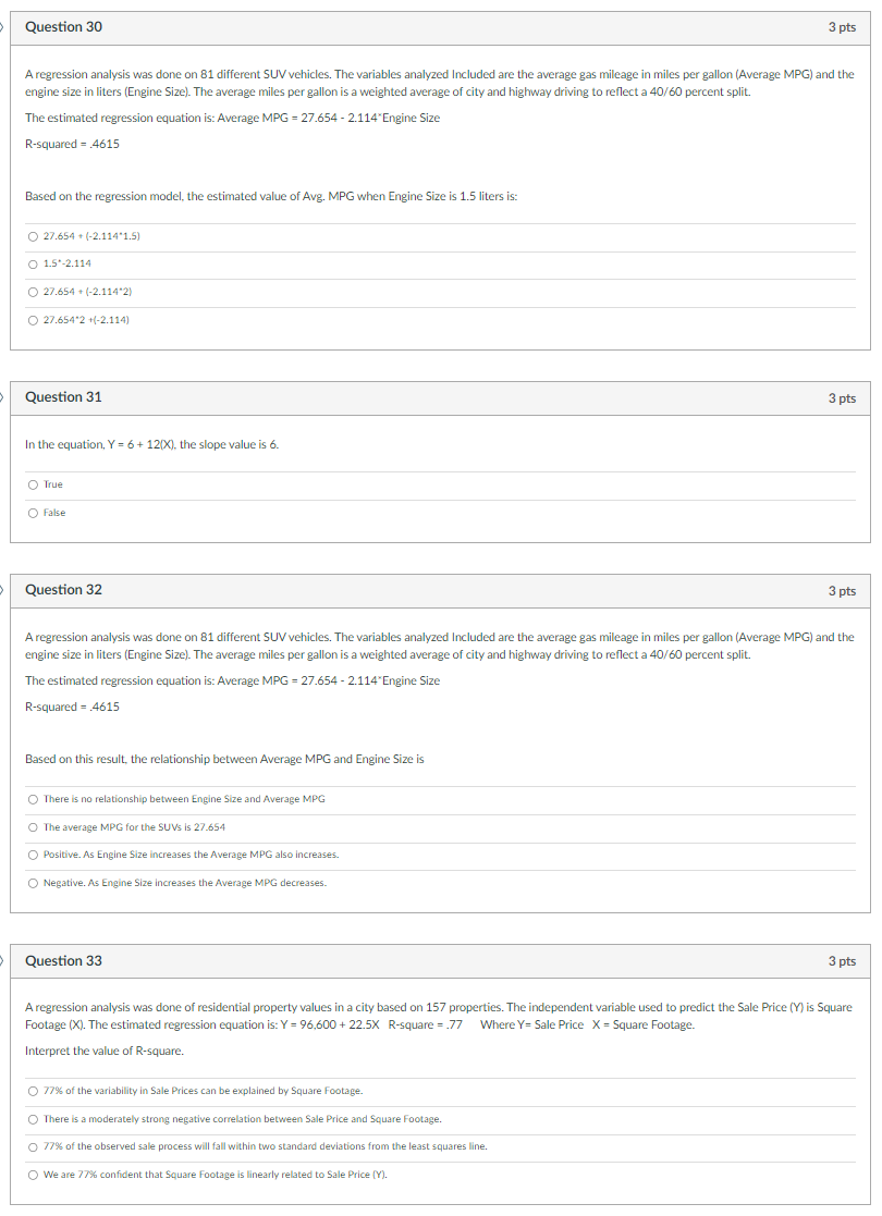 Solved A regression analysis was done on 81 different SUV | Chegg.com