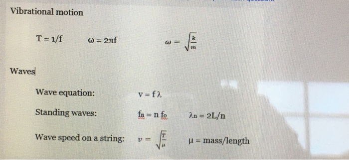 Solved Vibrational motion 72 Waves Wave equation: Standing | Chegg.com