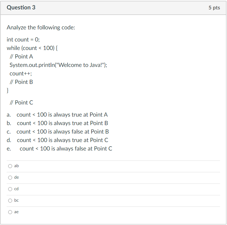 Solved Question 3 5 pts Analyze the following code: int | Chegg.com