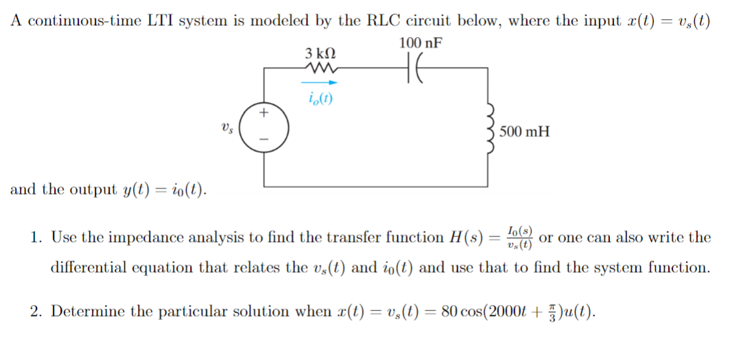 Solved A continuous-time LTI system is modeled by the RLC | Chegg.com