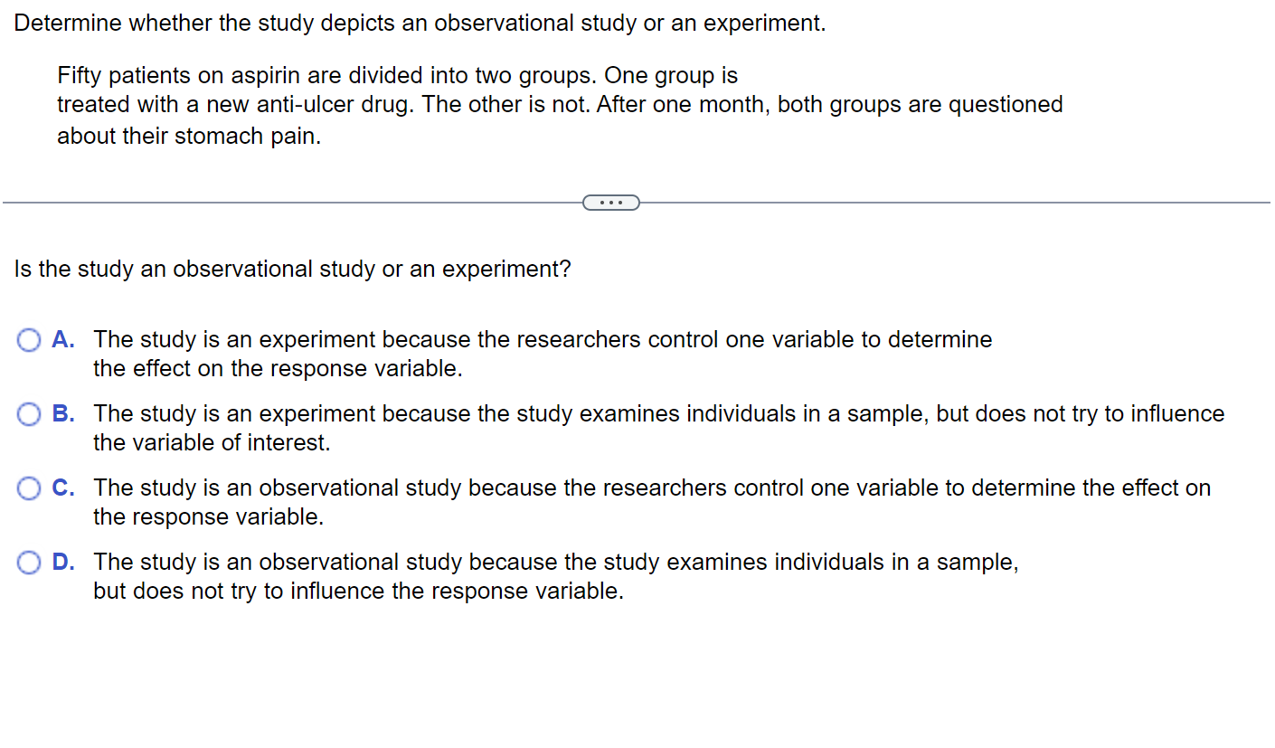Solved Determine whether the study depicts an observational | Chegg.com