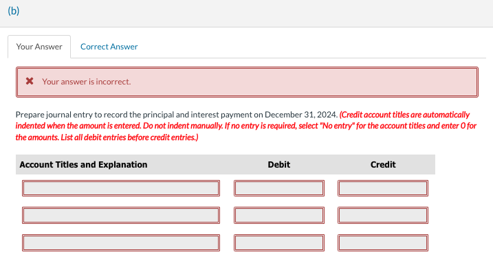 x Your answer is incorrect. Prepare journal entry to | Chegg.com