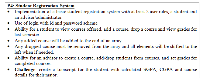 Solved P4: Student Registration System - Implementation of a | Chegg.com
