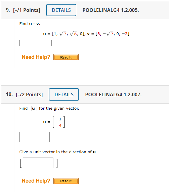 Solved 9. [-/1 Points) DETAILS POOLELINALG4 1.2.005. Find u. | Chegg.com