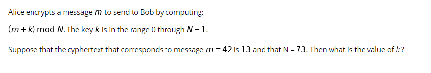 Solved Alice encrypts a message m to send to Bob by | Chegg.com