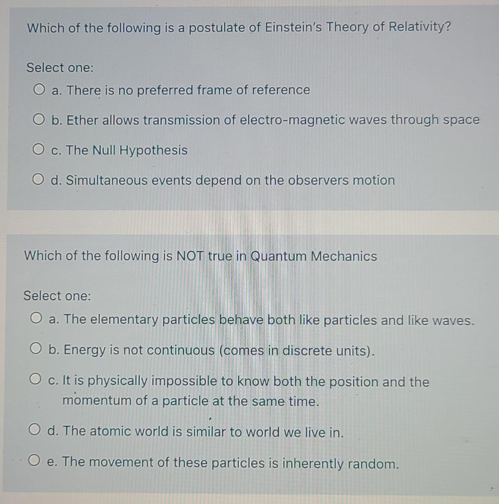 Solved Which of the following is a postulate of Einstein's | Chegg.com